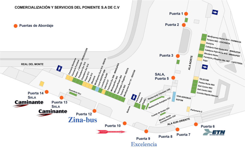 Mapa de Terminal – Terminal Central de Autobuses del Poniente